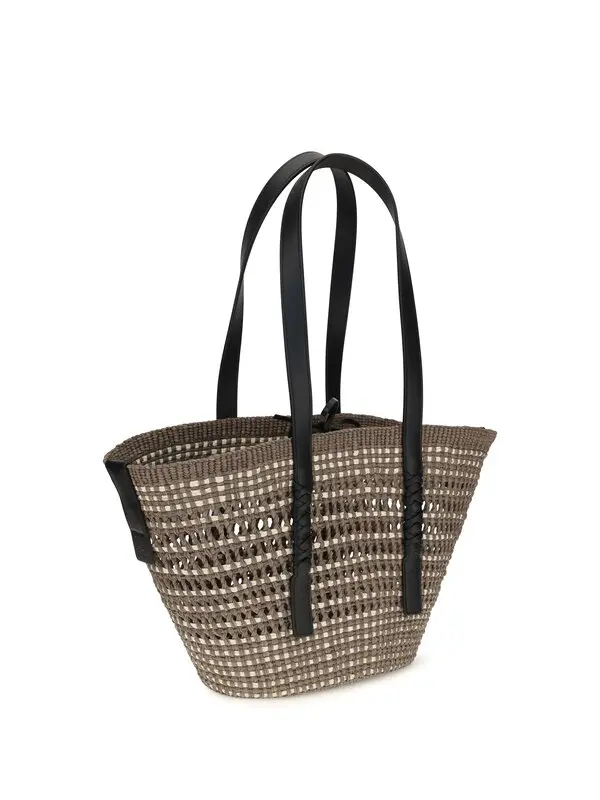 Loewe Medium Braid Basket Shoulder Bag In Iraca Palm And Calfskin - Brown
