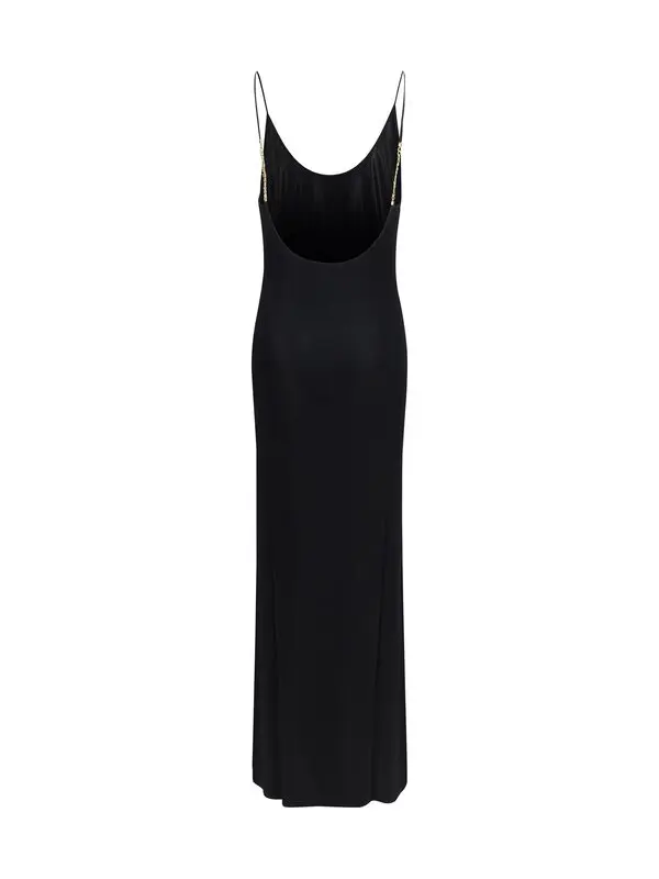 Saint Laurent Backless Knit Dress With Cassandre Chain - Black