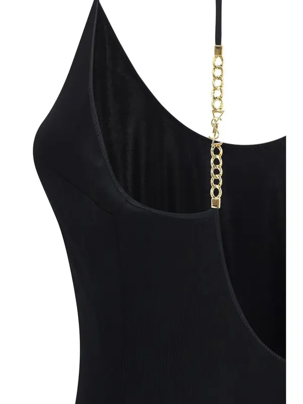 Saint Laurent Backless Knit Dress With Cassandre Chain - Black
