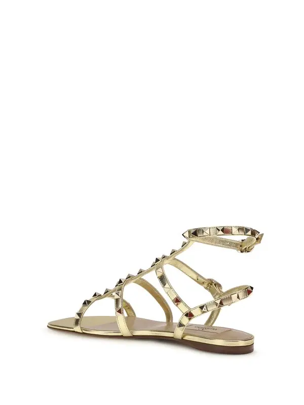 Valentino Garavani Rockstud Flat Sandals Laminated Leather