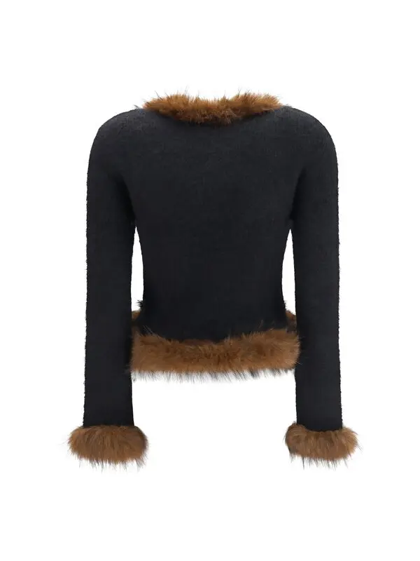 SELF-PORTRAIT Knit And Faux Fur Cardigan - Blue