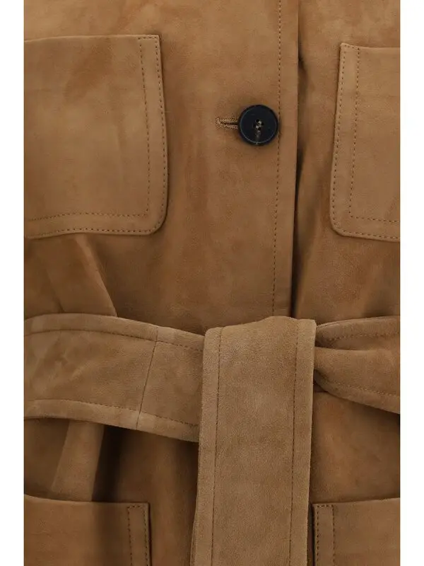 Max Mara Suede Leather Jacket With Belt - Brown