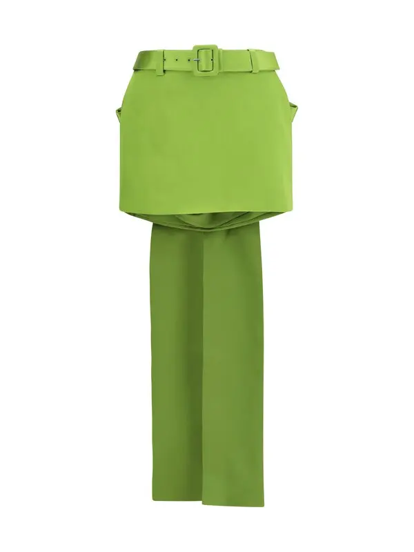 SELF-PORTRAIT Satin Bow Mini Skirt - Green