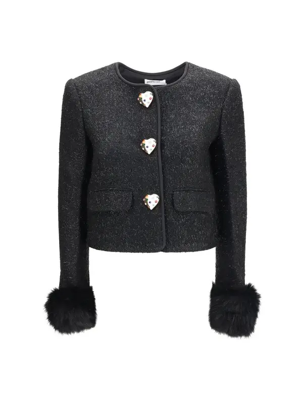 SELF-PORTRAIT Metallic Bouclé Jacket With Faux Fur Cuffs