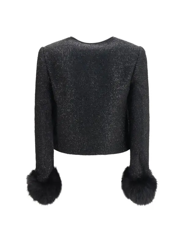 SELF-PORTRAIT Metallic Bouclé Jacket With Faux Fur Cuffs