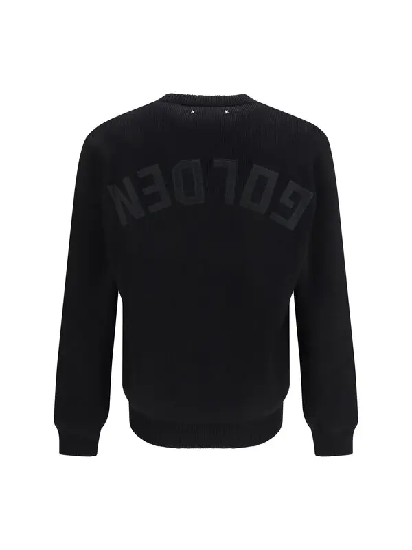 GOLDEN GOOSE Ribbed Knit Crewneck Sweater With Back Logo - Black