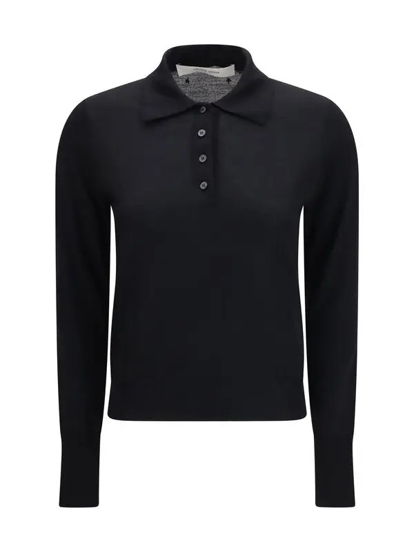 GOLDEN GOOSE Long Sleeve Merino Wool Polo - Black