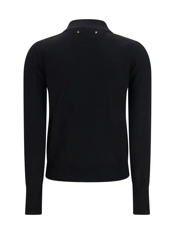 GOLDEN GOOSE Long Sleeve Merino Wool Polo - Black
