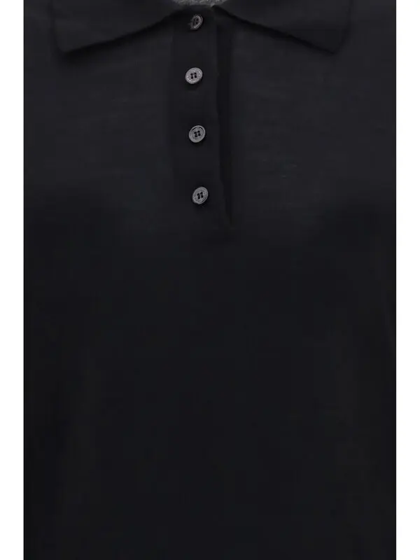 GOLDEN GOOSE Long Sleeve Merino Wool Polo - Black