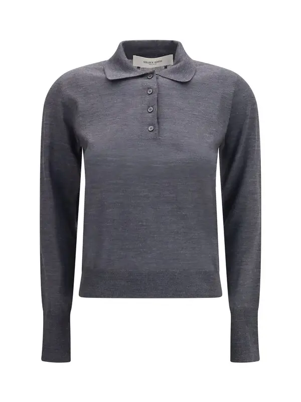 GOLDEN GOOSE Long Sleeve Merino Wool Polo - Gray