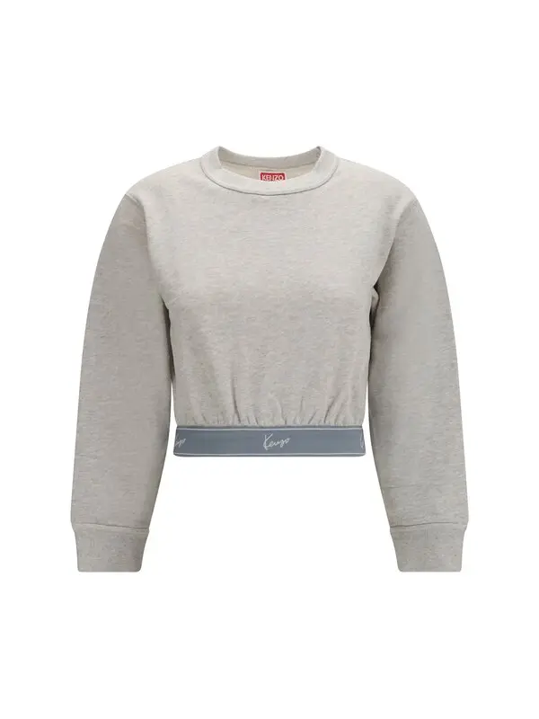 Kenzo Cropped Crewneck Sweatshirt With Embroidered Logo - Gray