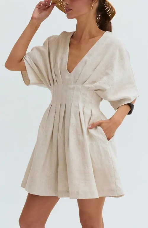 CRESCENT Pleated Linen Mini Dress - Oatmeal