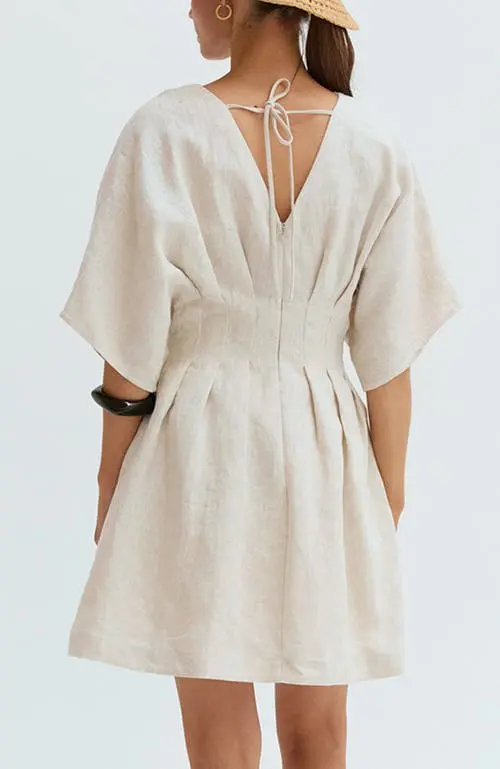 CRESCENT Pleated Linen Mini Dress - Oatmeal