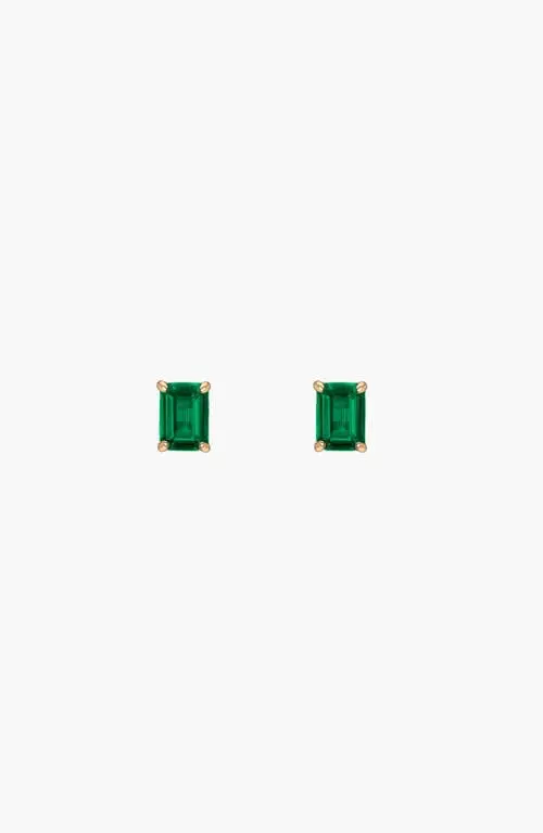 AURATE Emerald-cut Gemstone Solitaire Stud Earrings In Gold Vermeil - Green Emerald
