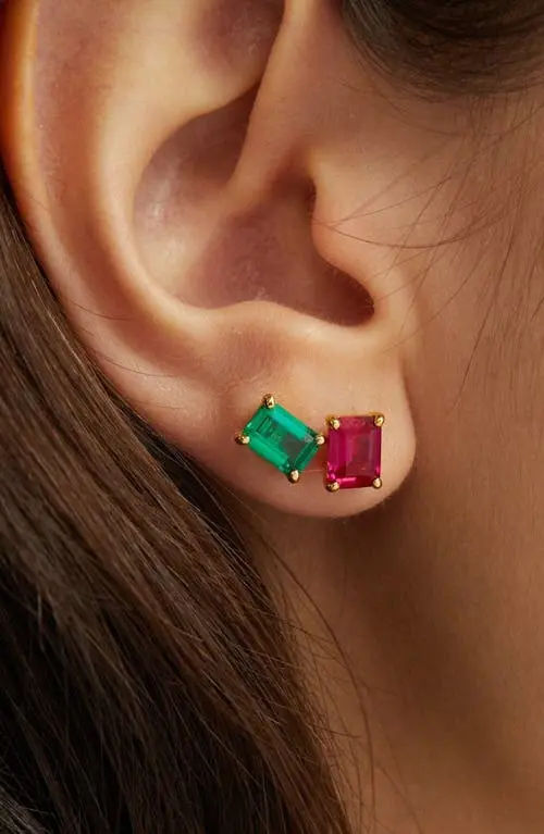 AURATE Emerald-cut Gemstone Solitaire Stud Earrings In Gold Vermeil