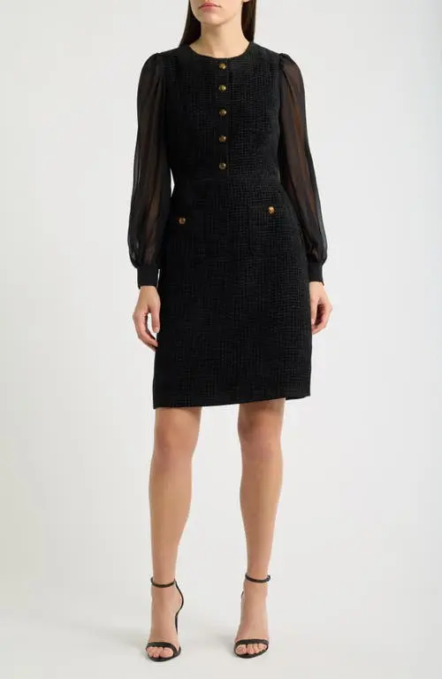 Eliza J Long Sleeve Mixed Media Sheath Dress