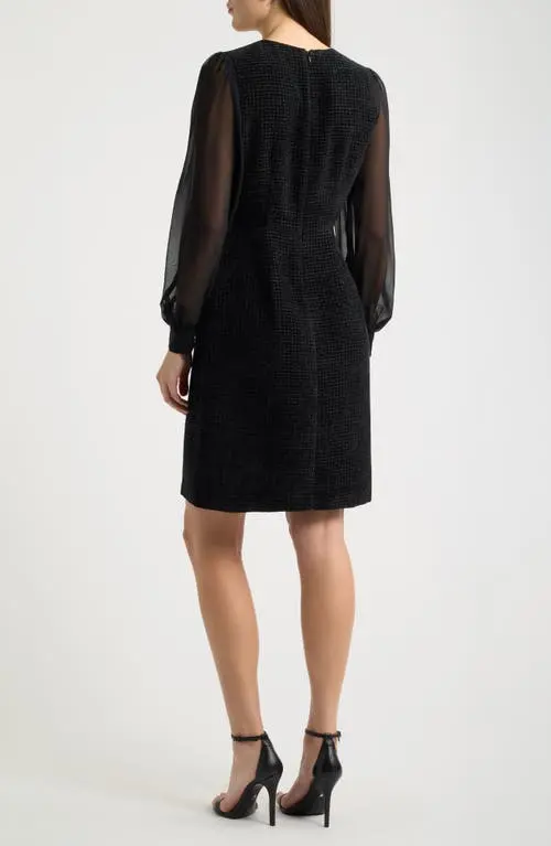 Eliza J Long Sleeve Mixed Media Sheath Dress