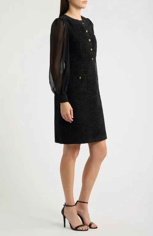 Eliza J Long Sleeve Mixed Media Sheath Dress