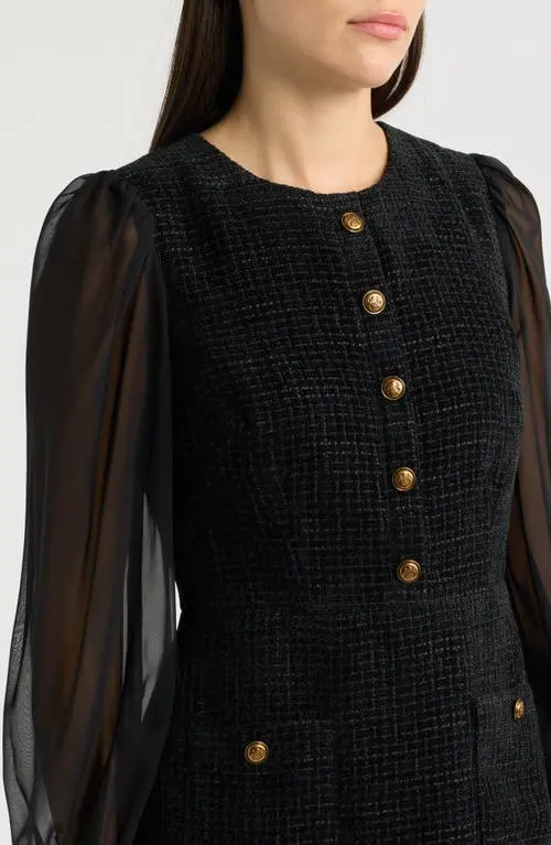 Eliza J Long Sleeve Mixed Media Sheath Dress