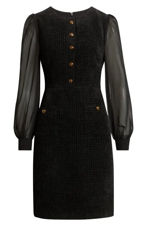 Eliza J Long Sleeve Mixed Media Sheath Dress