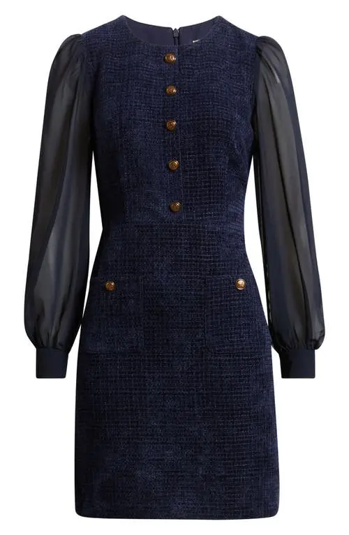 Eliza J Long Sleeve Mixed Media Sheath Dress