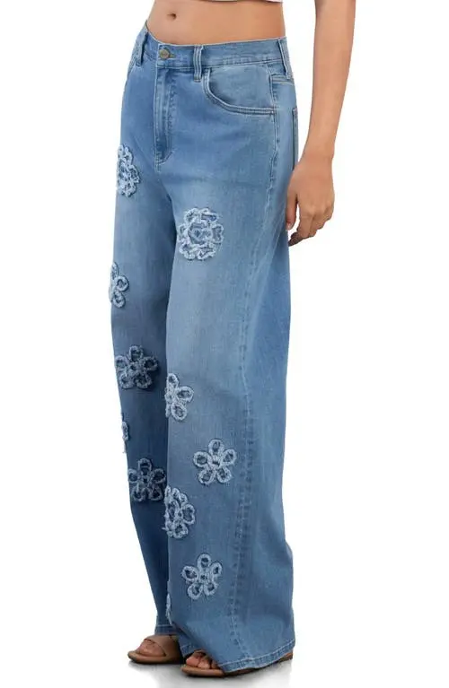 HINT OF BLU Floral Appliqué Straight Leg Jeans