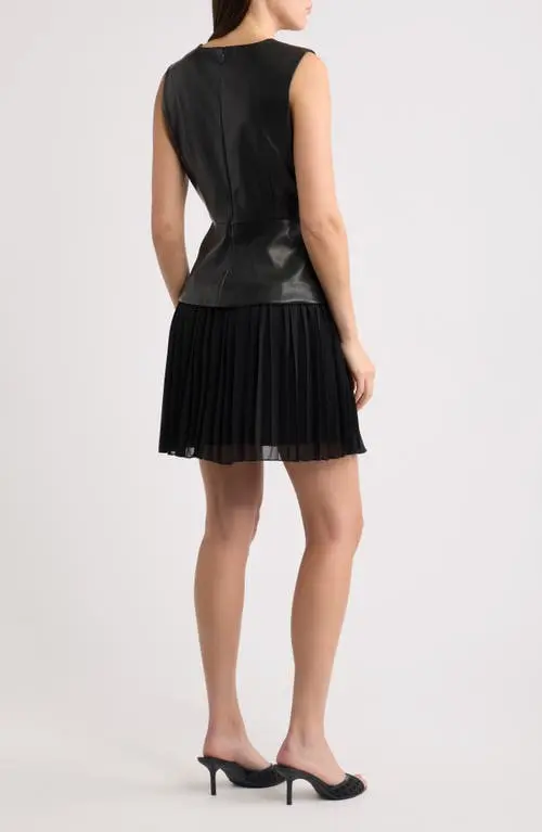 Sam Edelman Sleeveless Faux Leather Dress With Pleated Chiffon Skirt