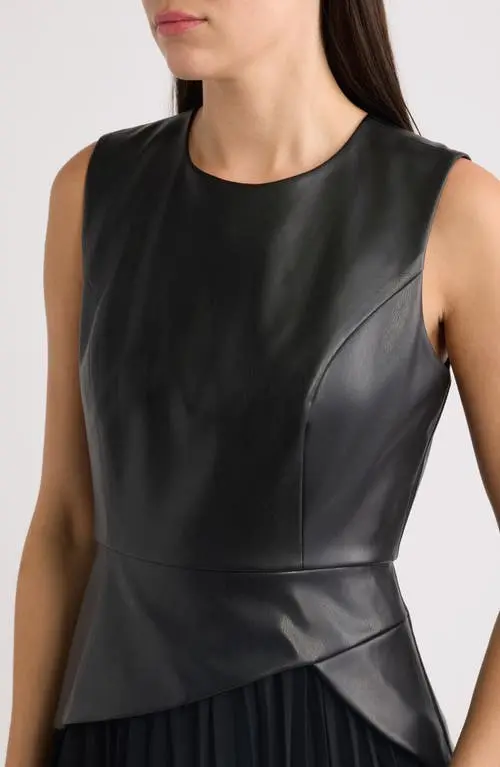 Sam Edelman Sleeveless Faux Leather Dress With Pleated Chiffon Skirt