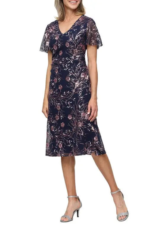 SL FASHIONS Floral Sequin Cocktail Dress