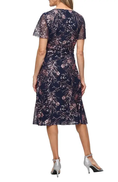 SL FASHIONS Floral Sequin Cocktail Dress