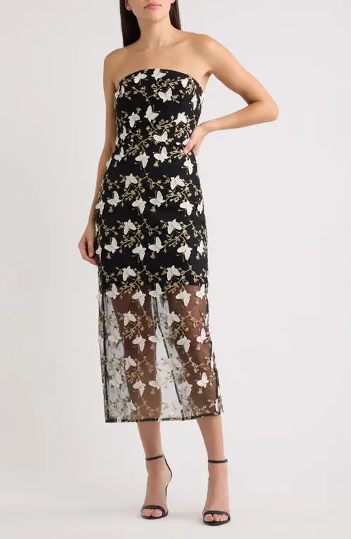 Sam Edelman Metallic Embroidered Strapless Gown