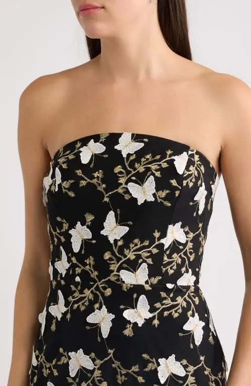 Sam Edelman Metallic Embroidered Strapless Gown