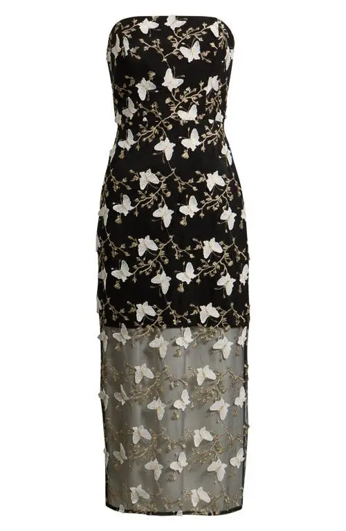 Sam Edelman Metallic Embroidered Strapless Gown