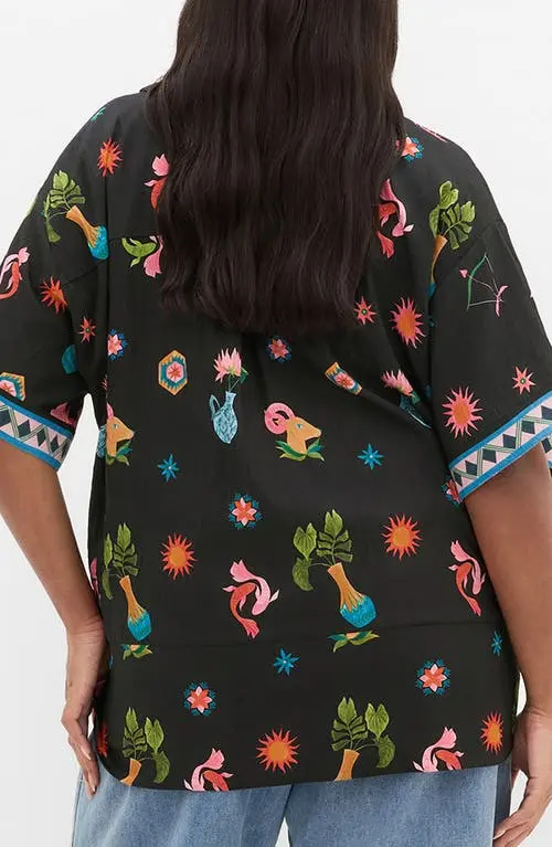 City Chic Selena Print Tie Front Top
