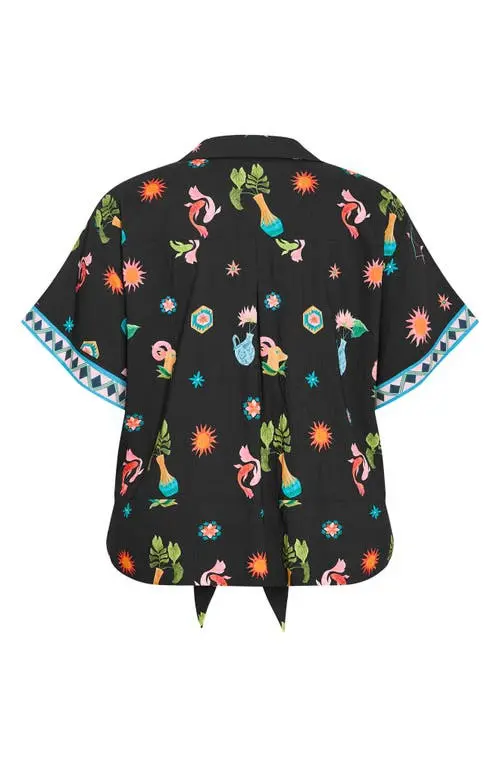 City Chic Selena Print Tie Front Top