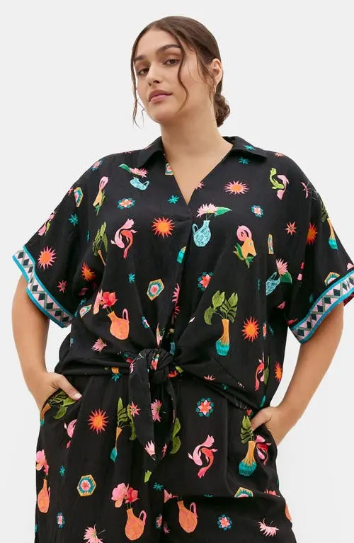 City Chic Selena Print Tie Front Top