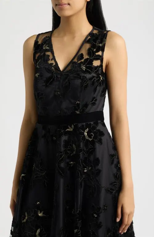 Eliza J Floral Appliqué V-neck Sleeveless Party Dress