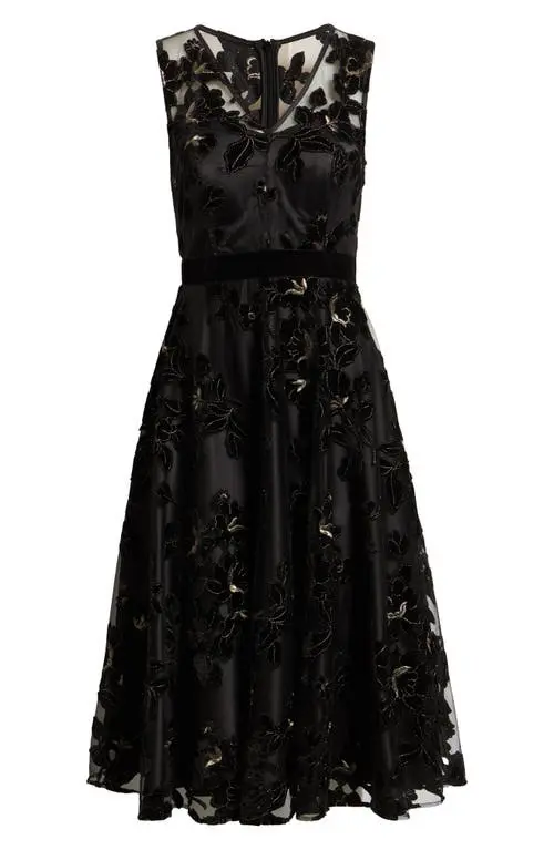 Eliza J Floral Appliqué V-neck Sleeveless Party Dress