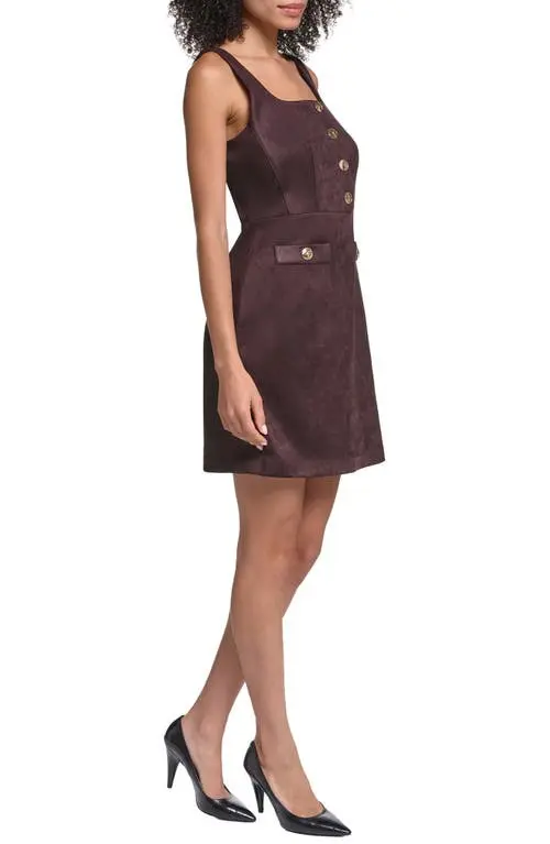 Karl Lagerfeld Paris Sleeveless Faux Suede Sheath Dress With Button Detail