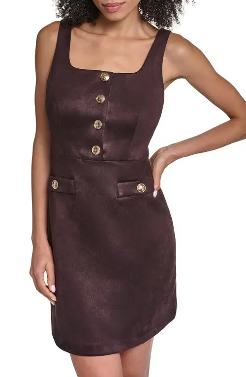 Karl Lagerfeld Paris Sleeveless Faux Suede Sheath Dress With Button Detail