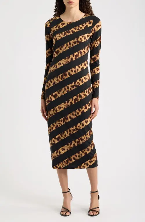 Sam Edelman Stripe Long Sleeve Maxi Dress - Leopard
