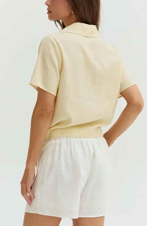 CRESCENT Front Tie Short Sleeve Blouse - Light Yellow