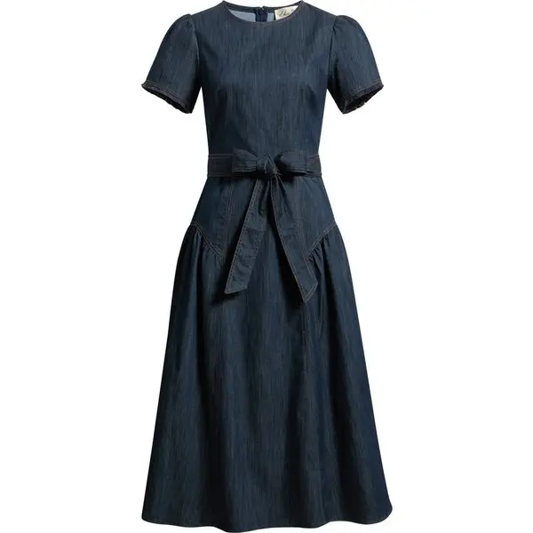 Eliza J Fit & Flare Midi Dress With Fringe Detail - Denim