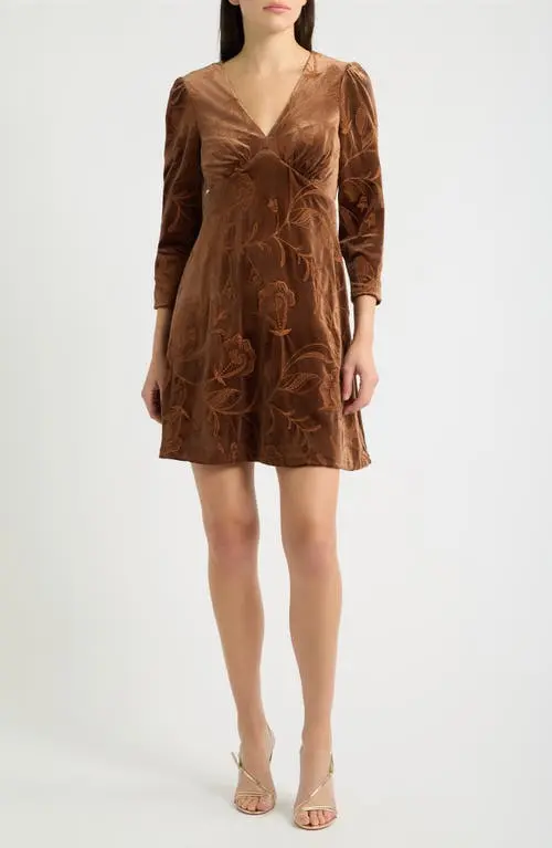 Eliza J Long Sleeve Embroidered Velvet Dress