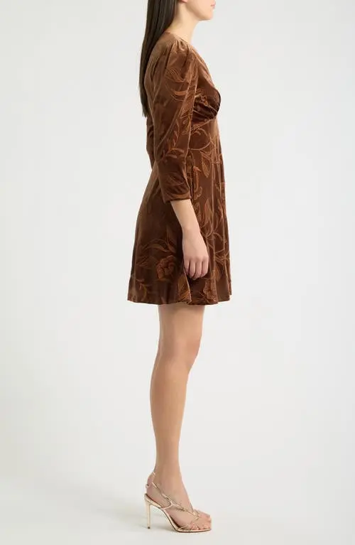 Eliza J Long Sleeve Embroidered Velvet Dress