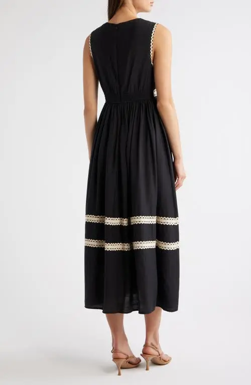 Moon River Rickrack Sleeveless V-neck Midi Dress