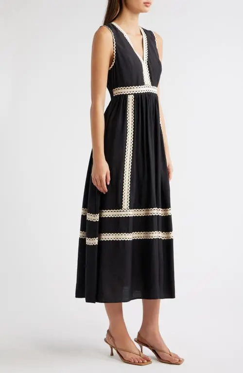 Moon River Rickrack Sleeveless V-neck Midi Dress