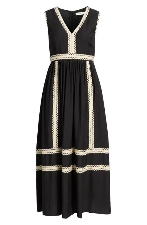 Moon River Rickrack Sleeveless V-neck Midi Dress