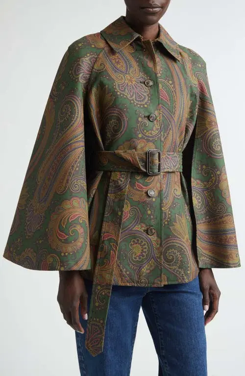 Etro Belted Paisley Gabardine Cape