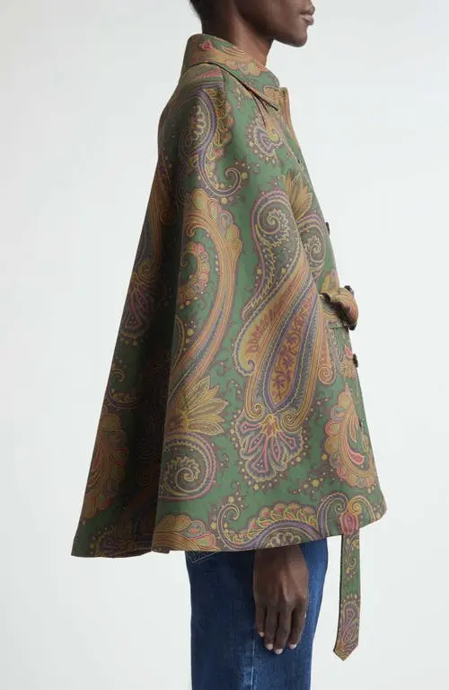 Etro Belted Paisley Gabardine Cape